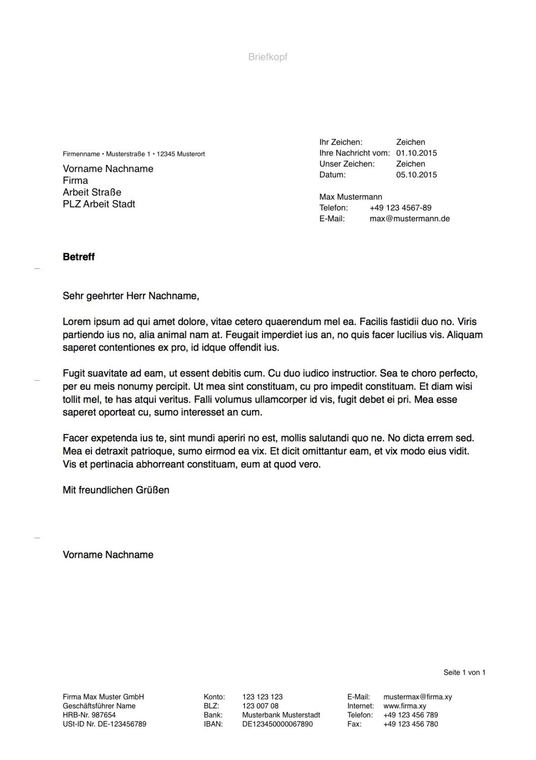Briefvorlage nach DIN 5008 | Numbersvorlagen.de